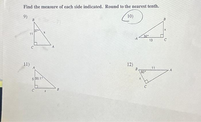 Solved Find the measure of each side indicated. Round to the | Chegg.com