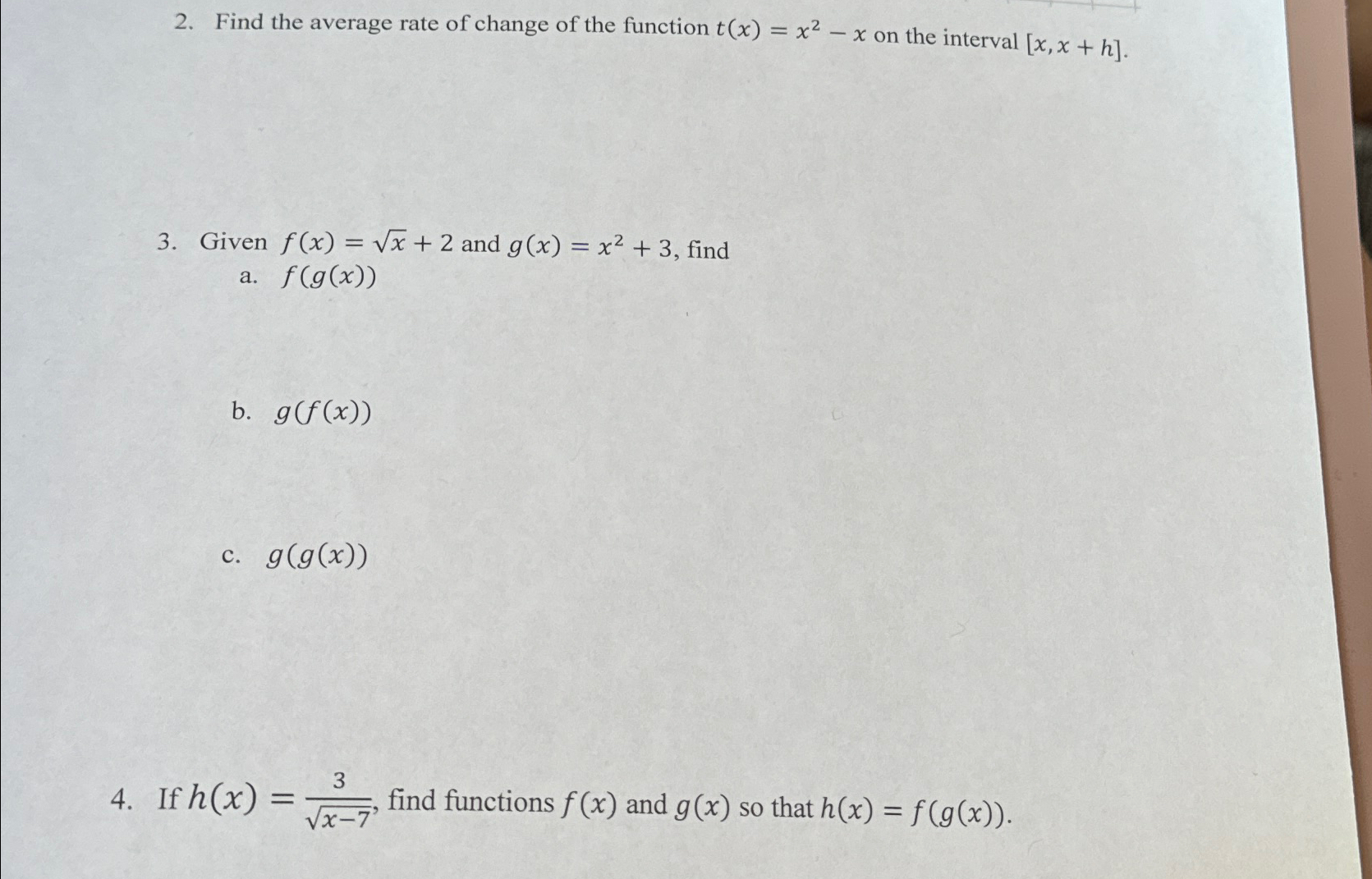 Solved Find the average rate of change of the function | Chegg.com