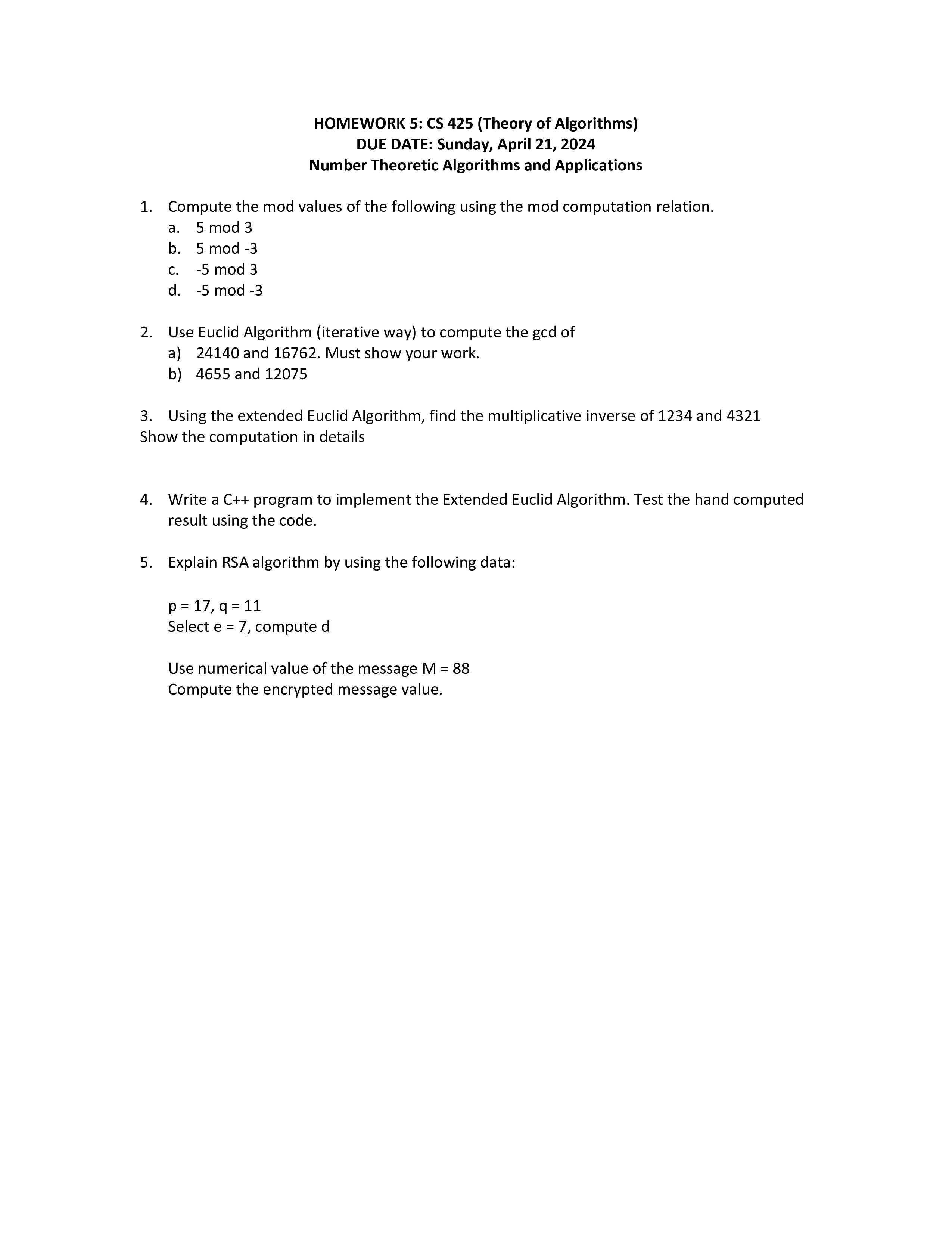 Solved Compute the mod values of the following using the mod | Chegg.com