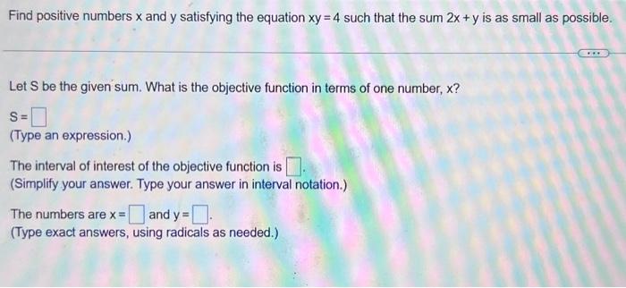 Solved Find positive numbers x and y satisfying the equation | Chegg.com