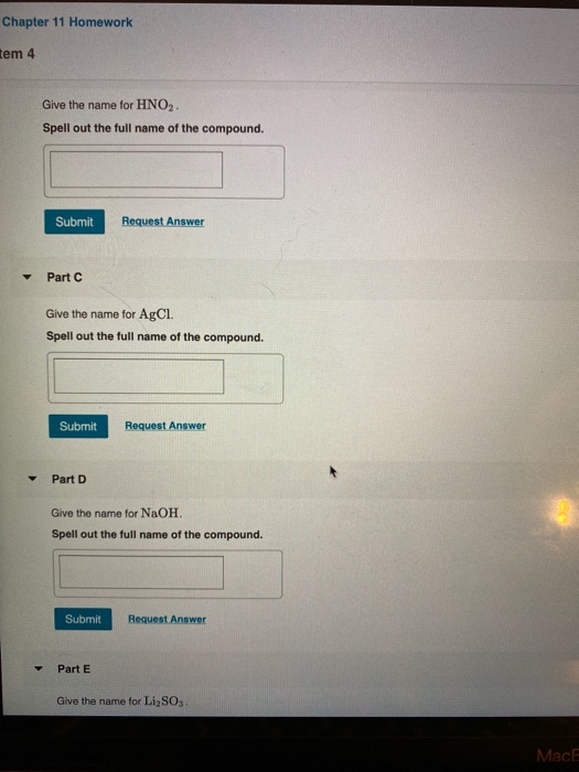 Solved Chapter 11 Homework tem 4 Give the name for HNO, | Chegg.com