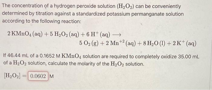 Solved The concentration of a hydrogen peroxide solution | Chegg.com
