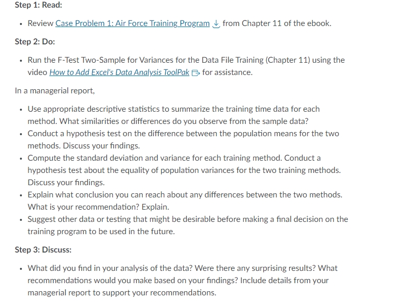 Solved Review Case Problem 1: Air Force Training Program | Chegg.com