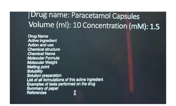 Solved |Drug name: Paracetamol Capsules Volume (ml): 10 | Chegg.com