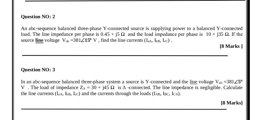 Solved Question NO: 2 An abc-sequence balanced three-phase | Chegg.com