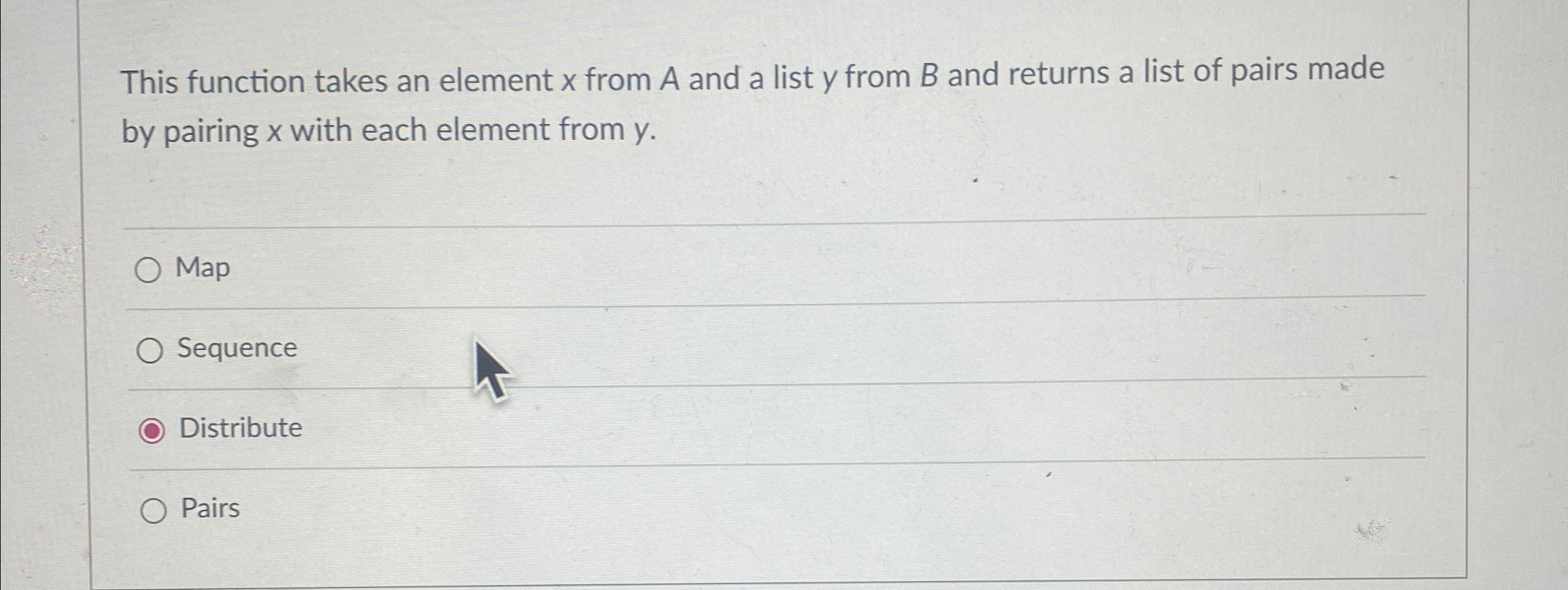Solved This function takes an element x ﻿from A and a list y | Chegg.com