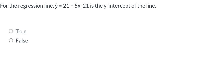 Solved For the regression line, hat(y)=21-5x,21 is ﻿the | Chegg.com