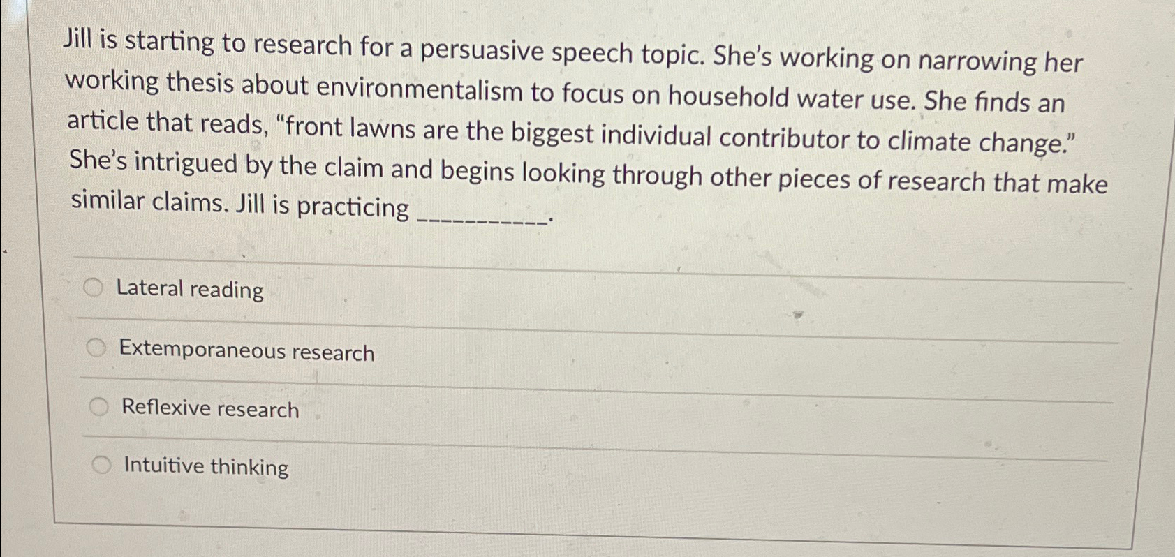 Solved Jill is starting to research for a persuasive speech | Chegg.com