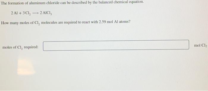 Solved The formation of aluminum chloride can be described | Chegg.com
