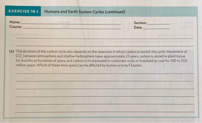 Solved EXERCISE 18.1 Humans and Earth System Cycles | Chegg.com