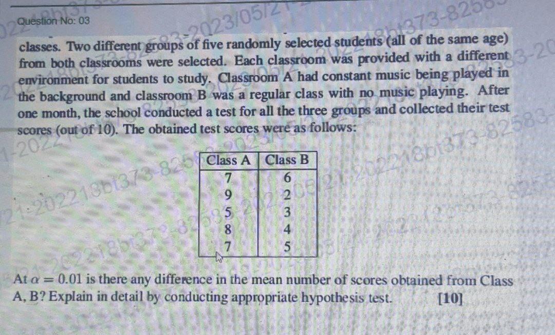Solved classes. Two different groups of five randomly | Chegg.com