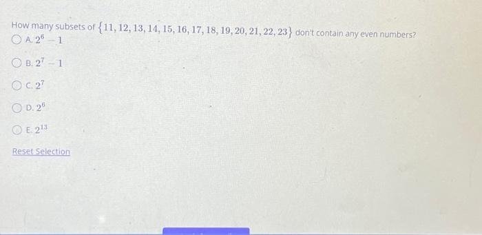 Solved How Many Subsets Of 11 12 13 14 15 16 17 18 