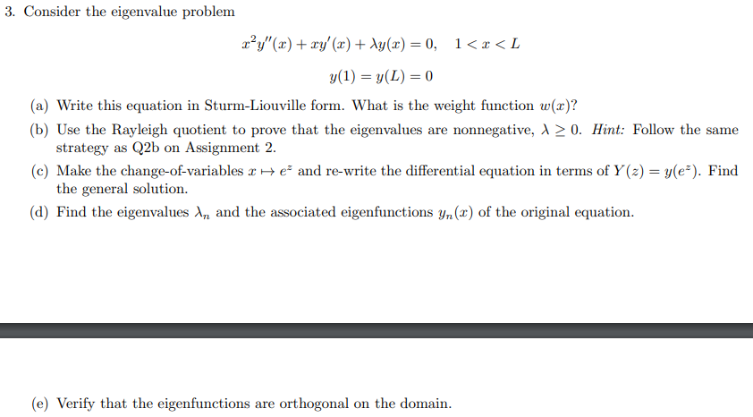 Solved Consider the eigenvalue | Chegg.com