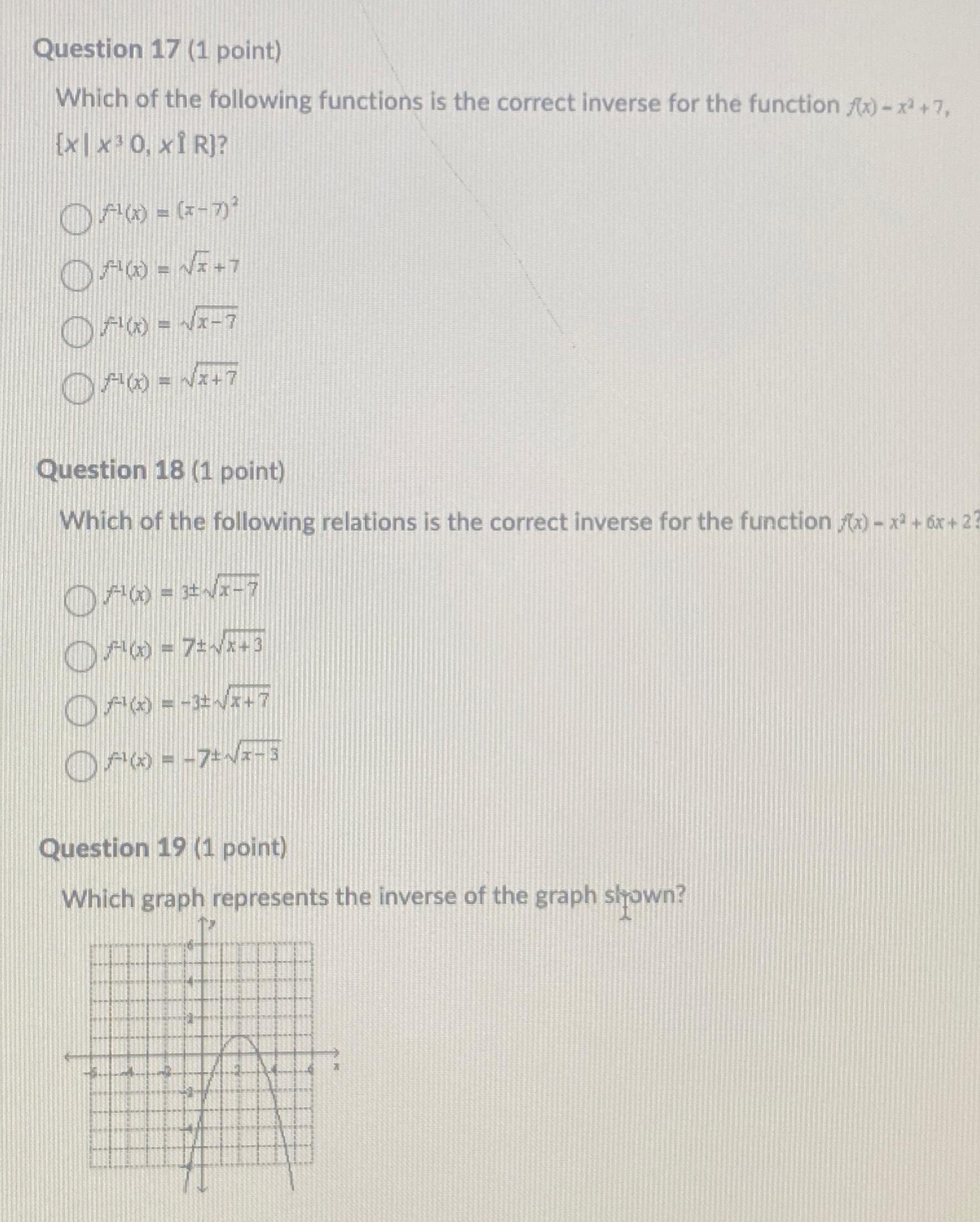 Solved Question 17 (1 ﻿point)Which of the following | Chegg.com