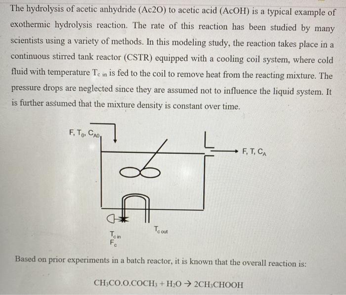 Solved The hydrolysis of acetic anhydride (Ac20) to acetic | Chegg.com