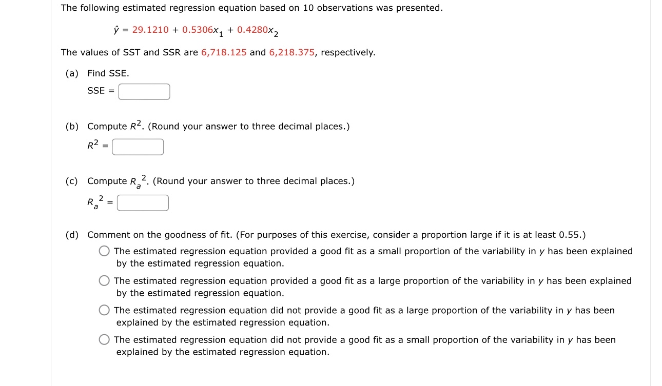 Solved The following estimated regression equation based on | Chegg.com