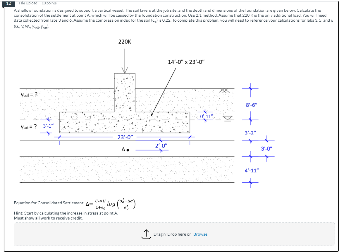Solved 12 ﻿File Upload 10 ﻿pointsA shallow foundation is | Chegg.com