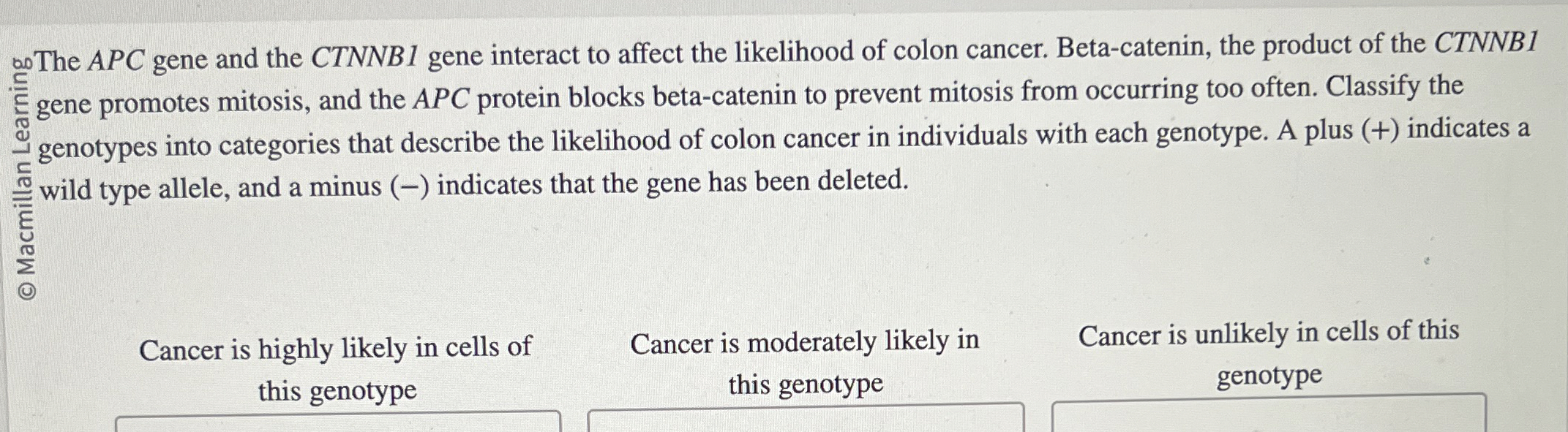 Solved The APC gene and the CTNNB1 ﻿gene interact to affect | Chegg.com