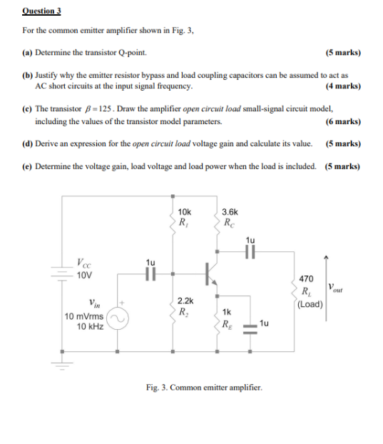 Solved Question 3For the common emitter amplifier shown in | Chegg.com