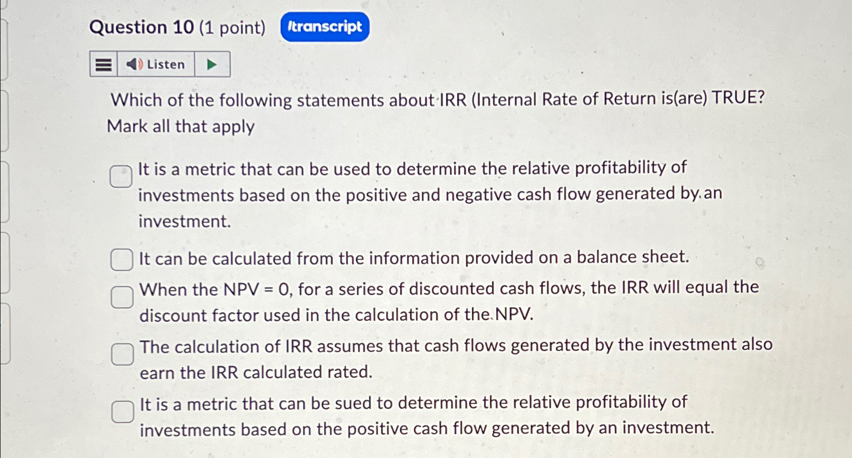 Solved Question 10 (1 ﻿point)Which of the following | Chegg.com