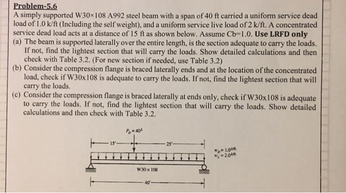 Solved Problem-5.6 A simply supported W30x108 A992 steel | Chegg.com