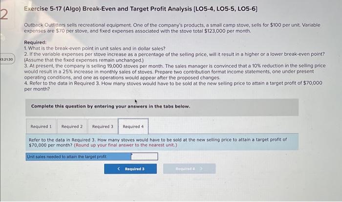 Solved Exercise 5-17 (Algo) Break-Even and Target Profit | Chegg.com