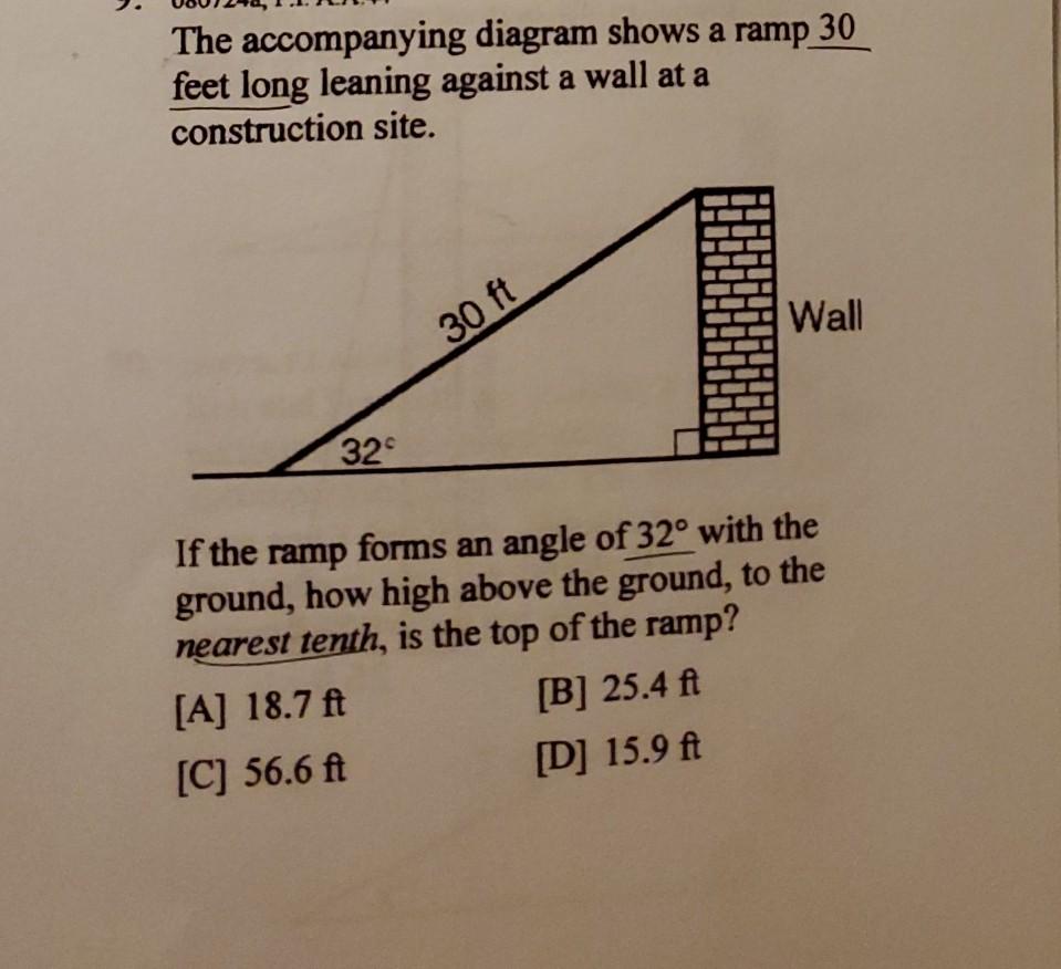 Solved The accompanying diagram shows a ramp 30 feet long | Chegg.com