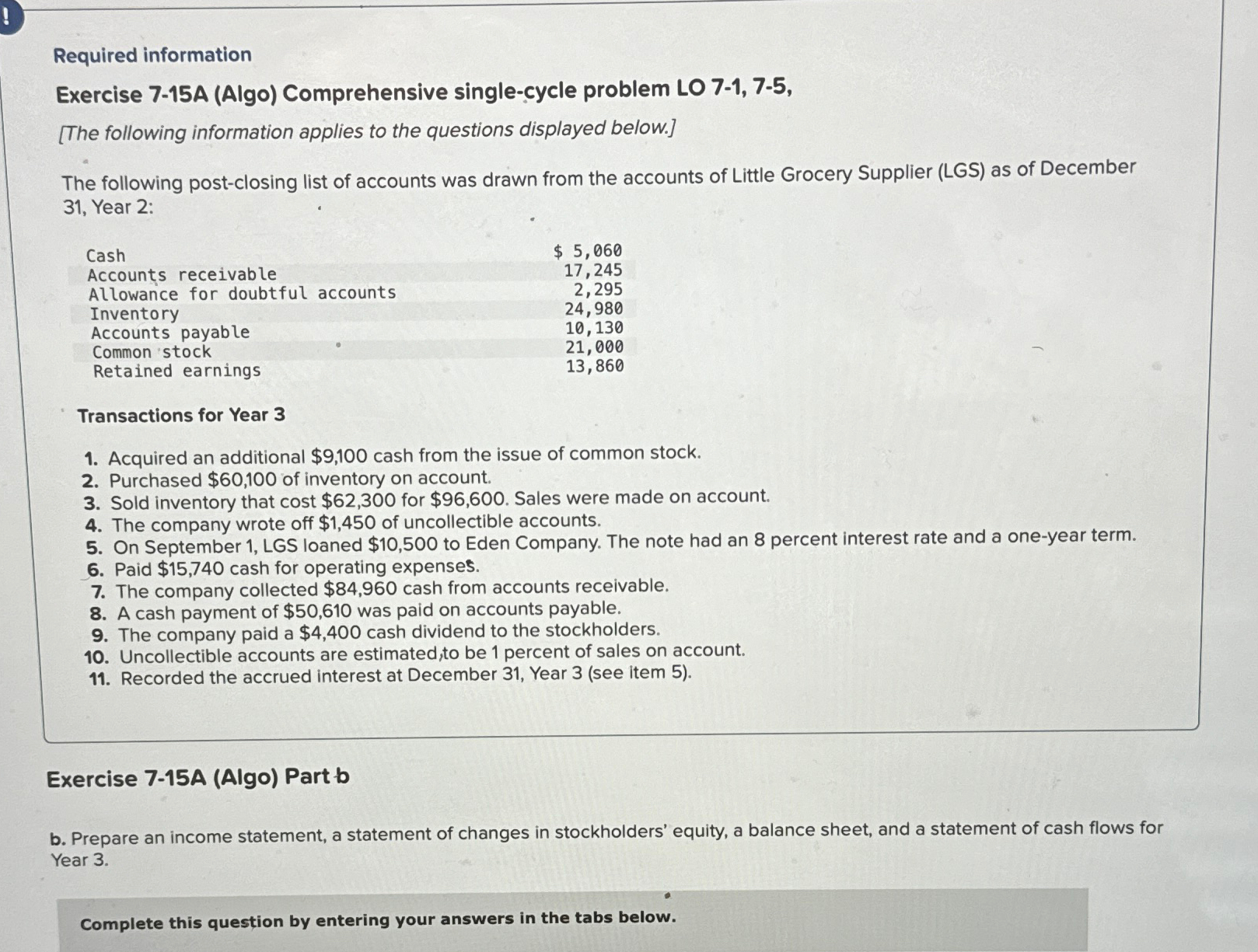Solved !Required informationExercise 7-15A (Algo) | Chegg.com