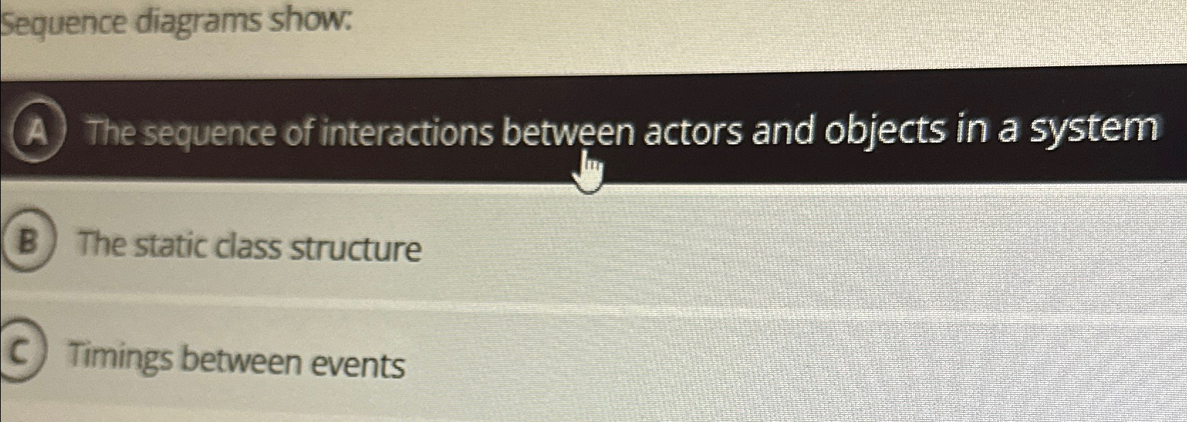 Solved Sequence diagrams show:A The sequence of interactions | Chegg.com