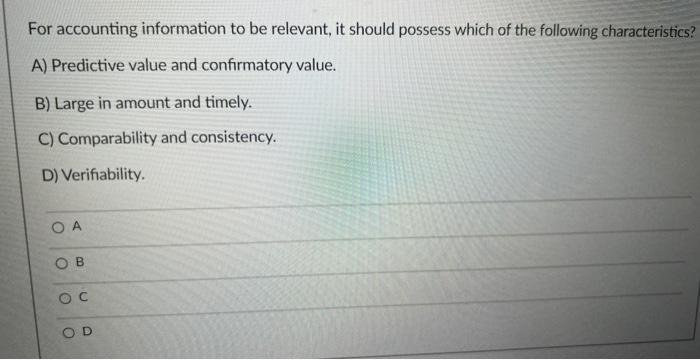 Solved For accounting information to be relevant, it should | Chegg.com