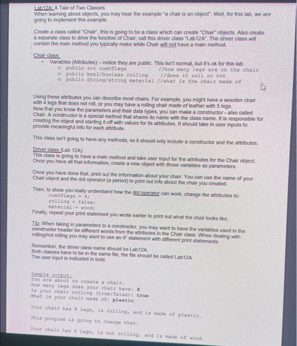 Solved Labi2A: A Tale of Two Classes When leaming about | Chegg.com