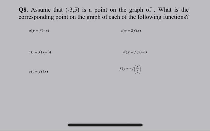 Solved Q8. Assume that (-3,5) is a point on the graph of. | Chegg.com
