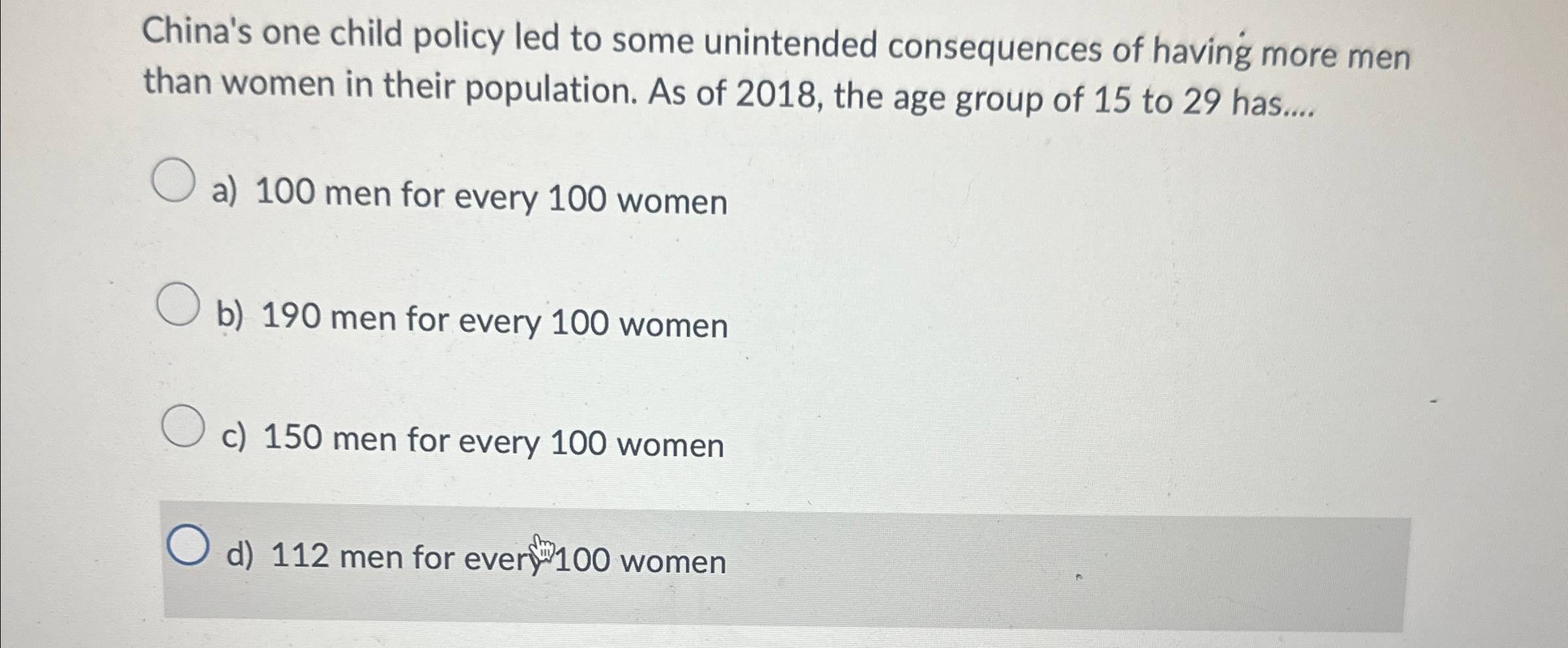 Solved China's one child policy led to some unintended | Chegg.com