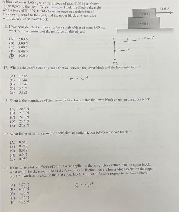 Solved A block of mass 3.00 kg sits atop a block of mass | Chegg.com