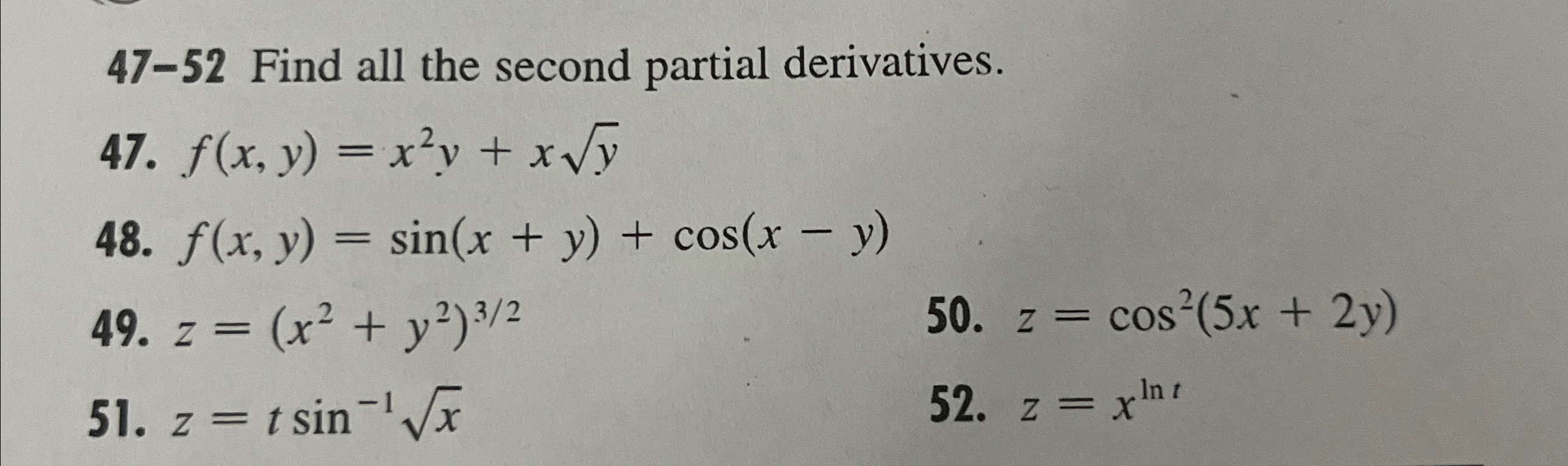 Solved 47-52 ﻿Find all the second partial | Chegg.com