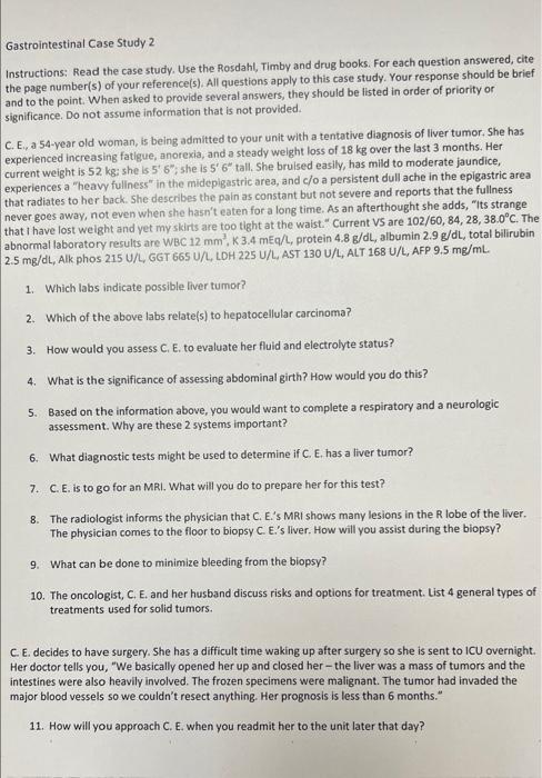 Solved Gastrointestinal Case Study 2 Instructions: Read the | Chegg.com