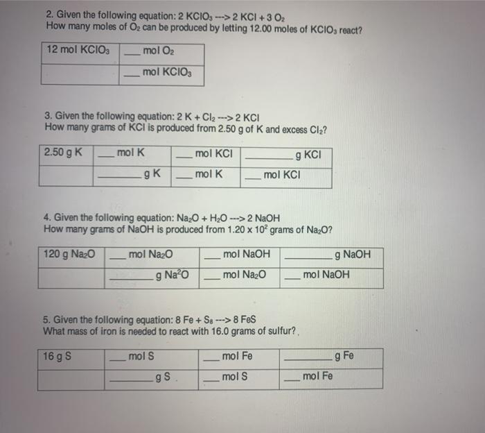 Solved 2 Given The Following Equation 2 Kcio3 2 Kci