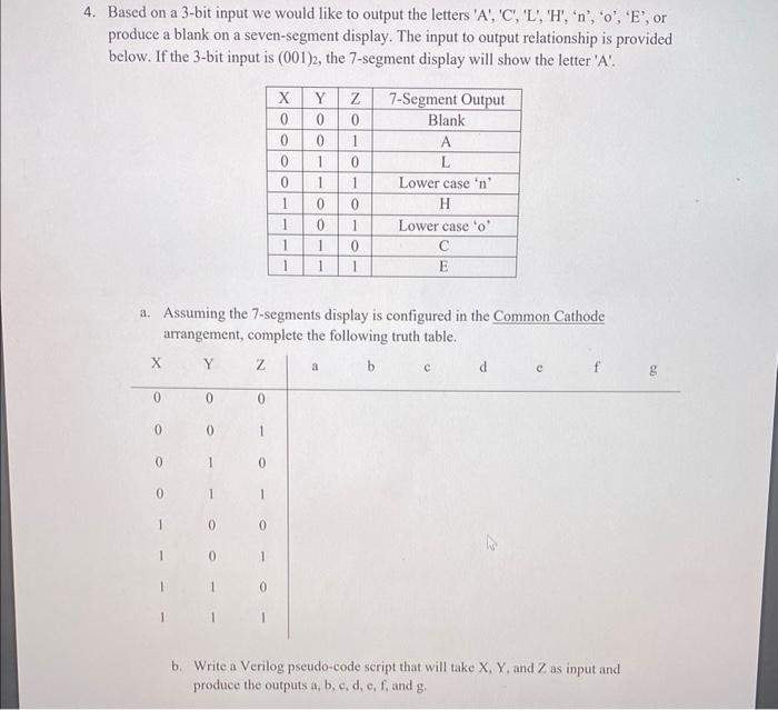 Solved Based on a 3-bit input we would like to output the | Chegg.com