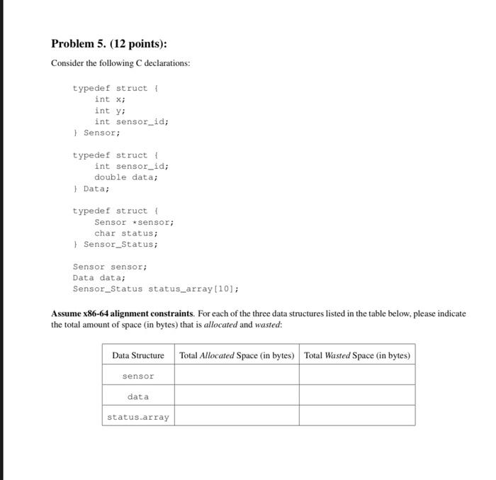 Solved Problem 5. (12 points): Consider the following C | Chegg.com