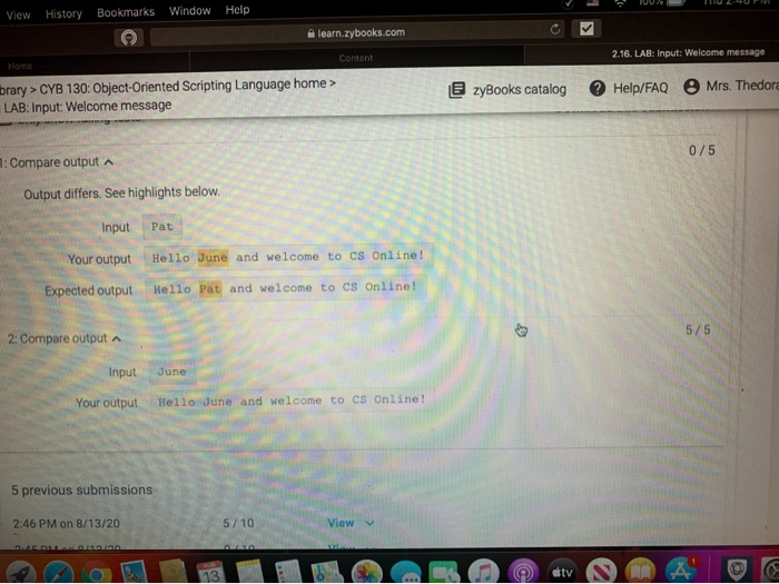 View History Bookmarks Window Help learn.zybooks.com | Chegg.com