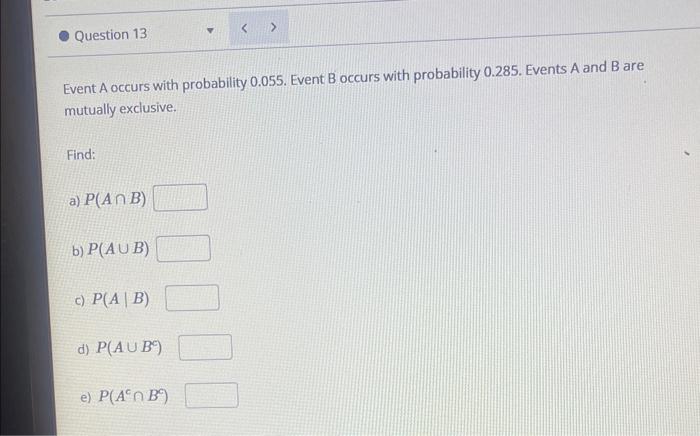 Solved Event A occurs with probability 0.055 . Event B | Chegg.com