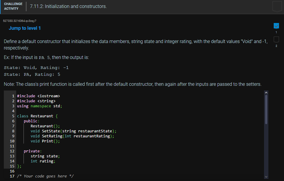 Solved C++ ﻿Please!Define a default constructor that | Chegg.com