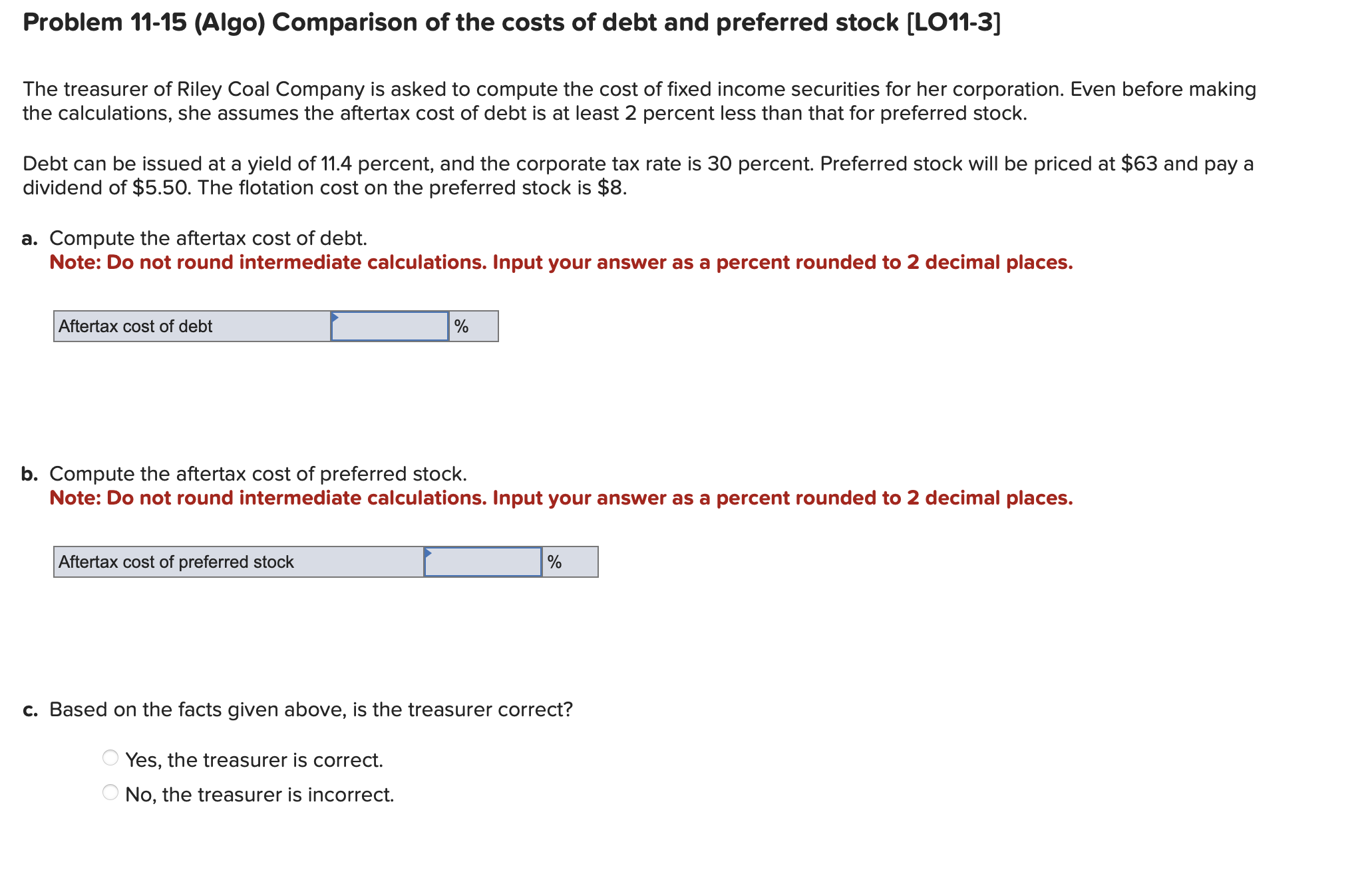 Solved Problem 11-15 (Algo) ﻿Comparison of the costs of debt | Chegg.com