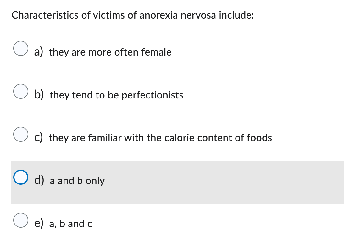 Solved Characteristics of victims of anorexia nervosa | Chegg.com
