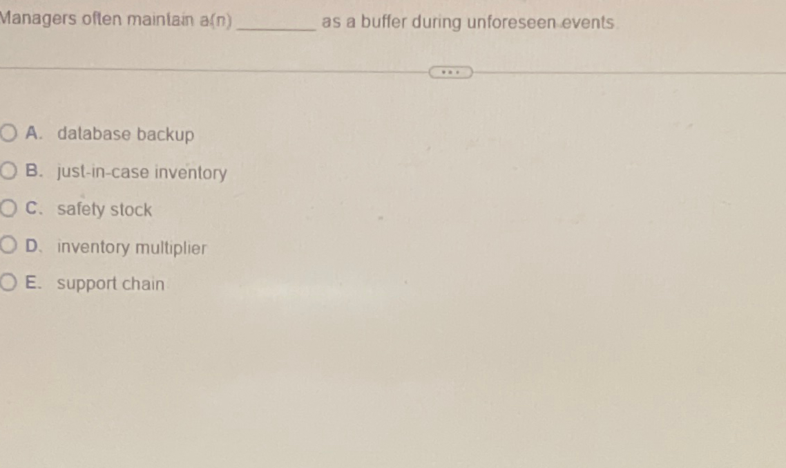Solved Managers often maintain a(n) ﻿as a buffer during | Chegg.com