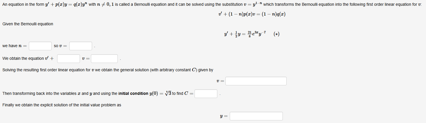 Solved An ﻿equation in ﻿the form y'+p(x)y=q(x)yn ﻿with | Chegg.com