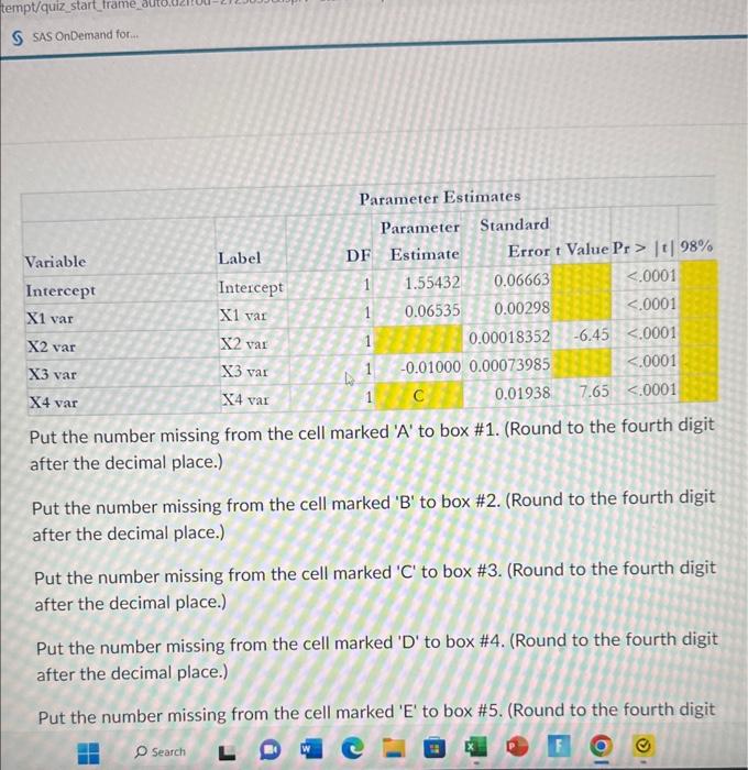 Find the missing numbers in the following table:Put | Chegg.com
