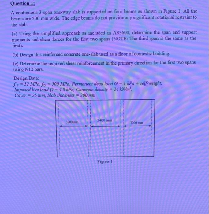 Solved A continuous 3-span one-way slab is supported on four | Chegg.com