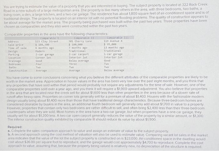Solved Complete the sales comparison approach to value and | Chegg.com
