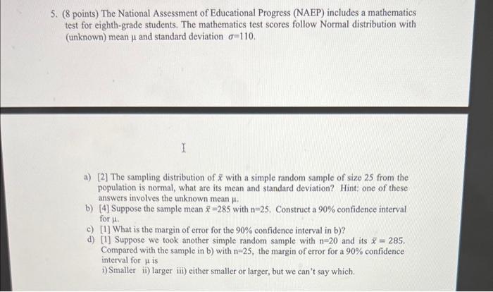 Solved 5. (8 points) The National Assessment of Educational | Chegg.com